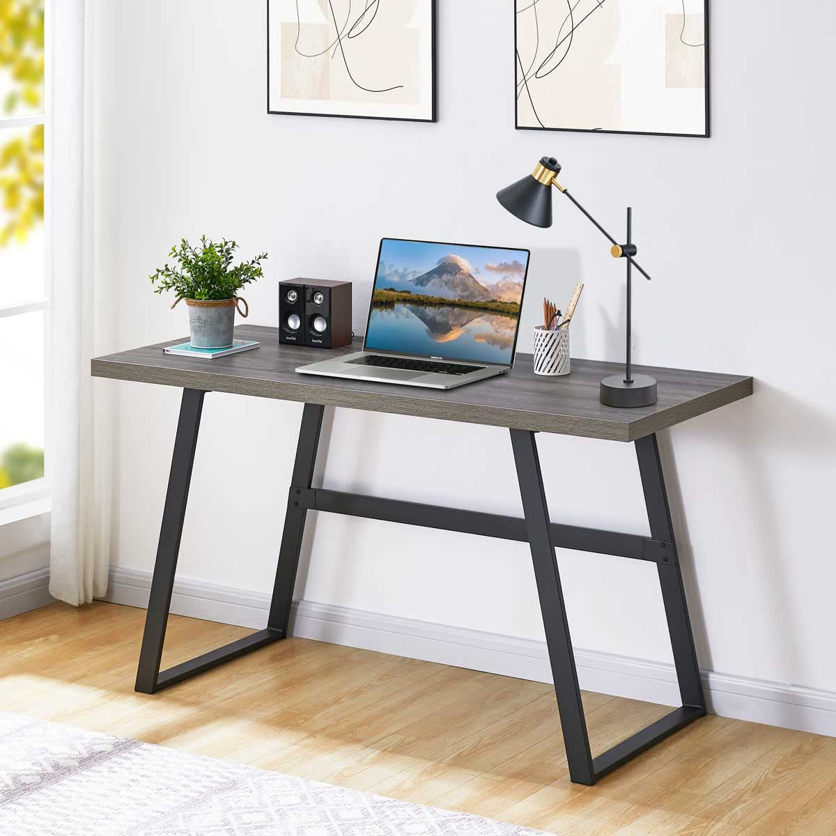 BON AUGURE Computer Desk, Modern Simple Wood Home Office Desk, Wood and Metal PC Writing Workstation, Industrial Sturdy Home Office Desks (55 Inch, Rustic Brown)