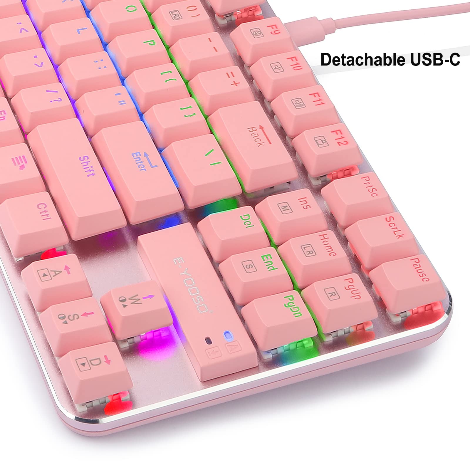 DEANEEK Mechanical Keyboard 87 Keys Small Compact Multicolour Backlit TKL - USB C Wired Mechanical Keyboard - LED Hot Swappable Switches & Keycaps for Windows/Mac/PC (Pink-Red Switch)