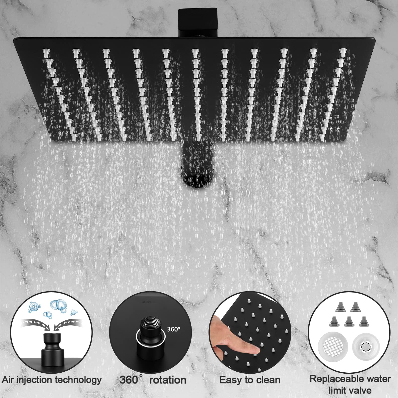 BURCHAIN Shower System Bathroom Luxury Shower Faucet with 10 Inches Wall Mounted Rain Shower Head 2 in 1 Handheld Shower Head and Trim Include(Matte Black)