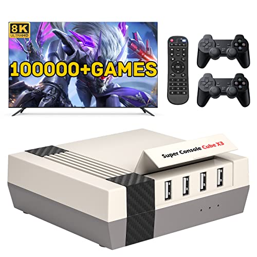 Kinhank Super Console Cube X3 Retro Game Consoles Built-in 100000+ Games, Android 9.0/Emuelec 4.5/CoreE System, S905X3 Chip, Compatible with DC/ARCADE, etc 8K UHD Output,2.4G/5G