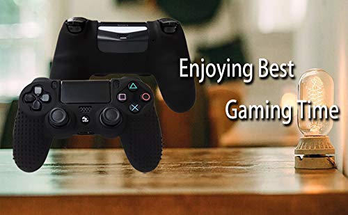 PS4 Controller Grips,Pandaren Studded Anti-Slip Silicone Cover Skin Set Compatible for PS4 /Slim/PRO Controller(Black Skin x 2 + FPS PRO Thumb Grips x 8)