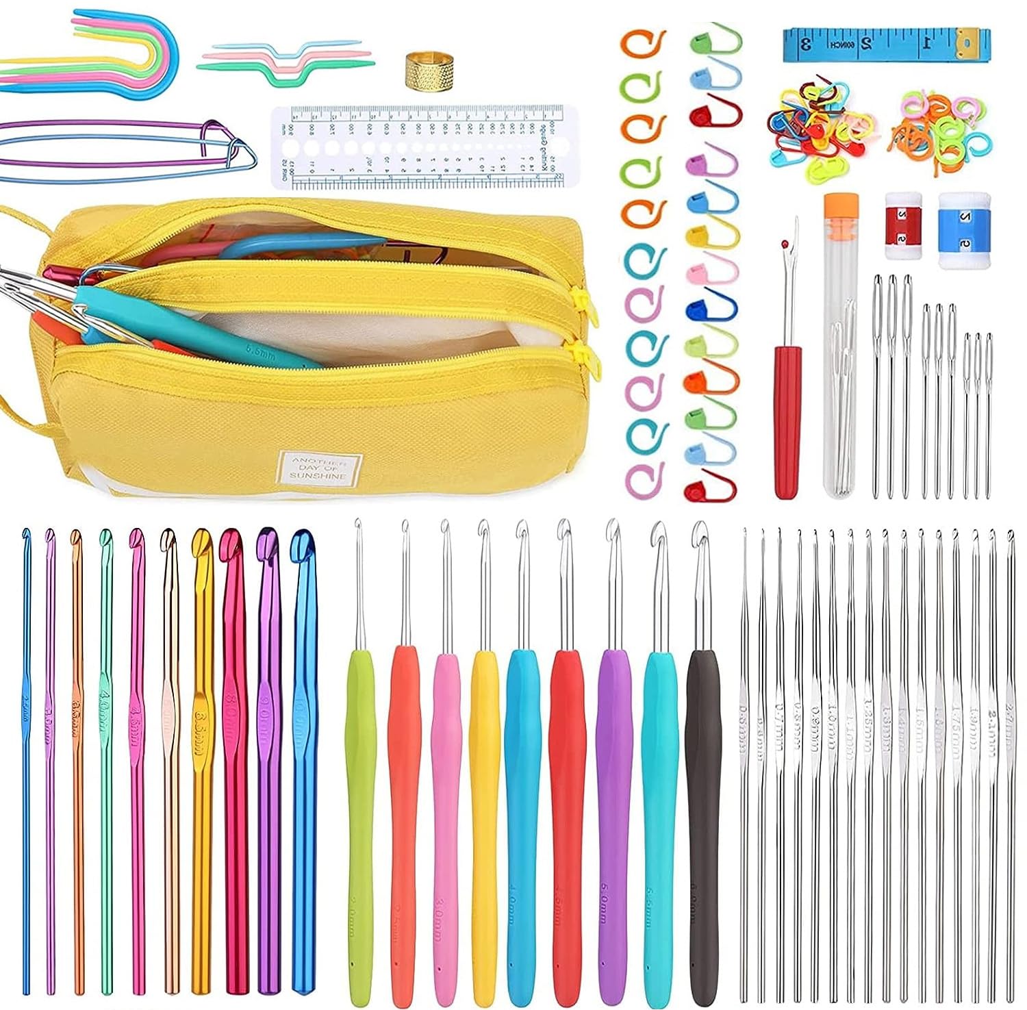 Crochet Hooks, 96 Pack Crochet Kit for Beginners, Ergonomic Crochet Hook Set, Soft Grip Crochet Hooks Set, Stitch Markers, Knitting and Crochet Kit for Beginners Adults