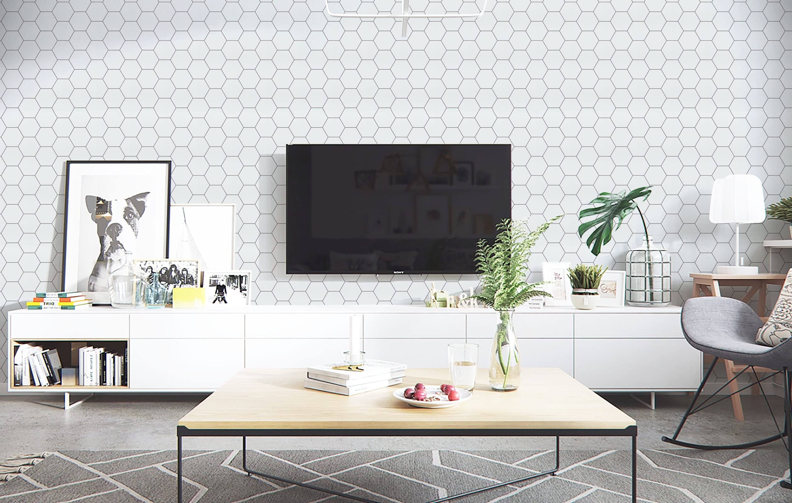 Fiula White Hexagon Wallpaper Peel and Stick Wallpaper Grey and White Wallpaper Removable Wallpaper White Trellis Wallpaper Vinyl Wallpaper 17.3βΓ78.7β