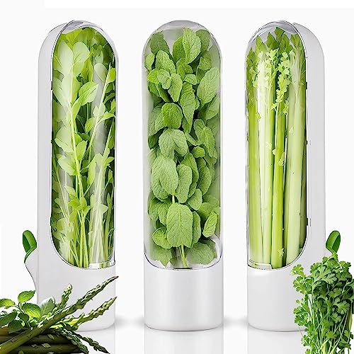 Vamrak Herb Saver for Refrigerator, Fresh Herb Keeper, Cilantro Containers for Refrigerator, Herb Saver Pod, Fresh Herb Keeper for Cilantro, Parsley, Asparagus, Keeps Vegetables for 2-3 Weeks (3PCS)