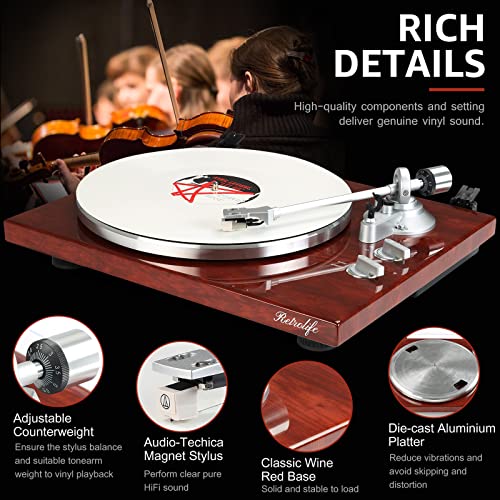 Turntable Record Player Bluetooth Built-in Phono Pre-amp 2-Speed Belt-Driven with Adjustable Counterweight Magnetic Cartridge Vinyl Recording via PC Turntables for Vinyl Records