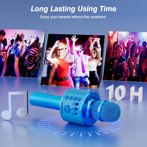 BONAOK Wireless Bluetooth Karaoke Microphone, 3-in-1 Portable Handheld Mic Speaker for All Smartphones,Gifts for Boys Kids Adults All Age Q37(Blue)