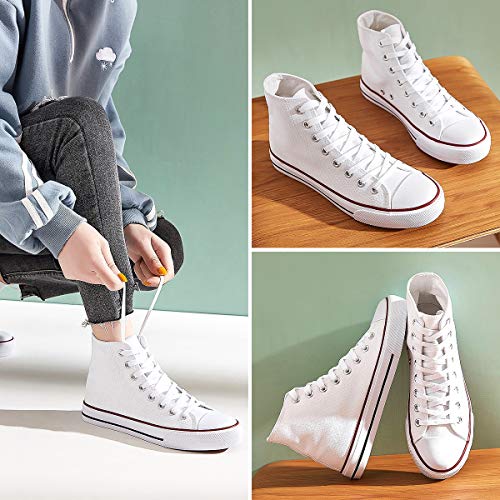 hash bubbie Women's High top Sneakers Classic High Tops Canvas Shoes for Women Lace up Tennis Shoes Fashion Canvas Sneakers Casual Shoes for Walking( White,US8)