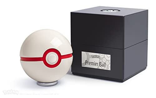 The Wand Company Pokémon Poké Ball Authentic Replicas - Realistic, Electronic, Die-Cast Poké Ball with Display Case Light Features (Premier Ball)