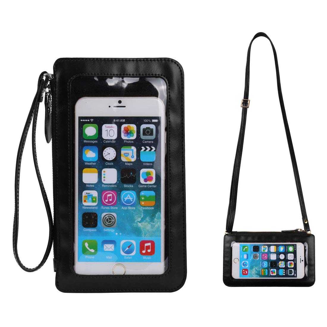 PU Leather Spacious Crossbody Bag Cell Phone Purse Shoulder Handbag Multi-Functional Wallet Case Adjustable Strap Wristlet Bag For Travel, Dating,Fan Shopping, Work (black)