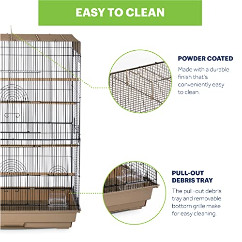 Prevue Pet Products Flight Cage for Multiple Small Birds, Steel Metal and Plastic Cage Home Crate Enclosure for Birds, Standing Birdcage, Brown/Black