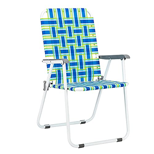 Vasitelan Patio Lawn Chairs Folding Chairs Set of 2, Webbed Folding Chair Outdoor Beach Chair Portable Camping Chair for Yard, Garden (Blue)