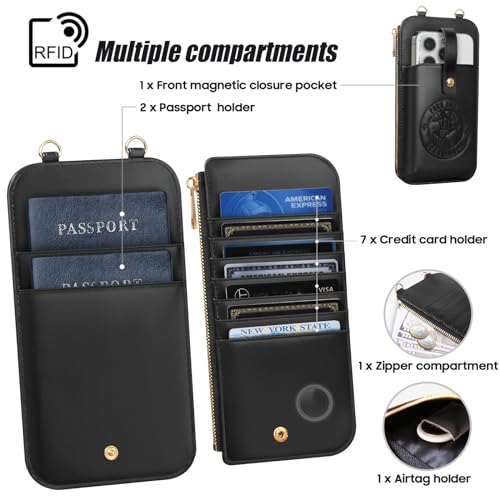 Crossbody Wallet Bag for Women RFID Blocking Wallet Purses with Airtag Credit Card Holder Leather Cell Phone Bag Wallet Purses Adjustable Strap