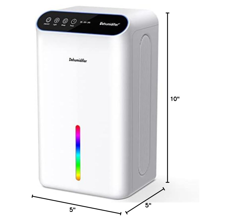 Dehumidifiers for Home, Up to 500 Sq.ft, 68oz(2000ml) Water Tank, Quiet, Dehumidifiers for Bedroom, 2 Modes, 7 Color LED Light, 12 Hour Timer, Auto Shut-off, Ideal for Bathroom and Basement
