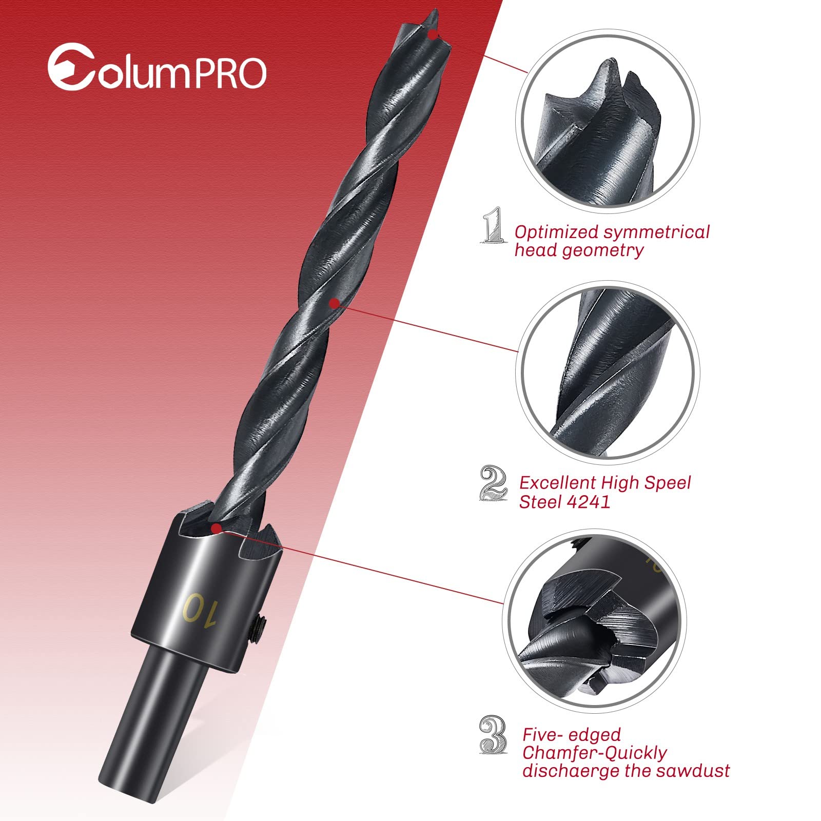 Columpro 7PCS HSS4241 Countersink Drill Bit Set,Wood Drill Bit Set,Wood High Speed Steel, Woodworking Carpentry Reamer,3-10mm,1 Free Hex Key Wrench Attached