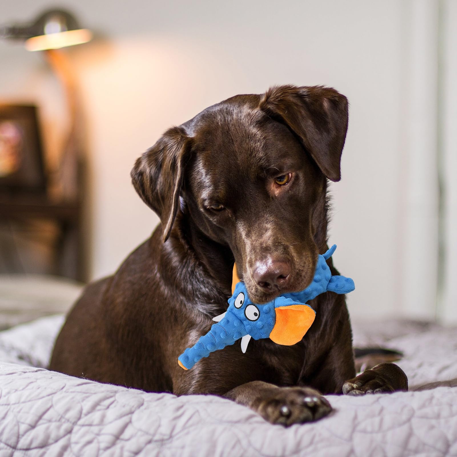 Grebest Pet Chew Toy Interactive Pet Toy Pet Toy Bite-Resistant Interactive Plush Dog Chew Toy Cartoon Elephant Shape Pet Squeaky Toy Pet Supplies Dark Blue