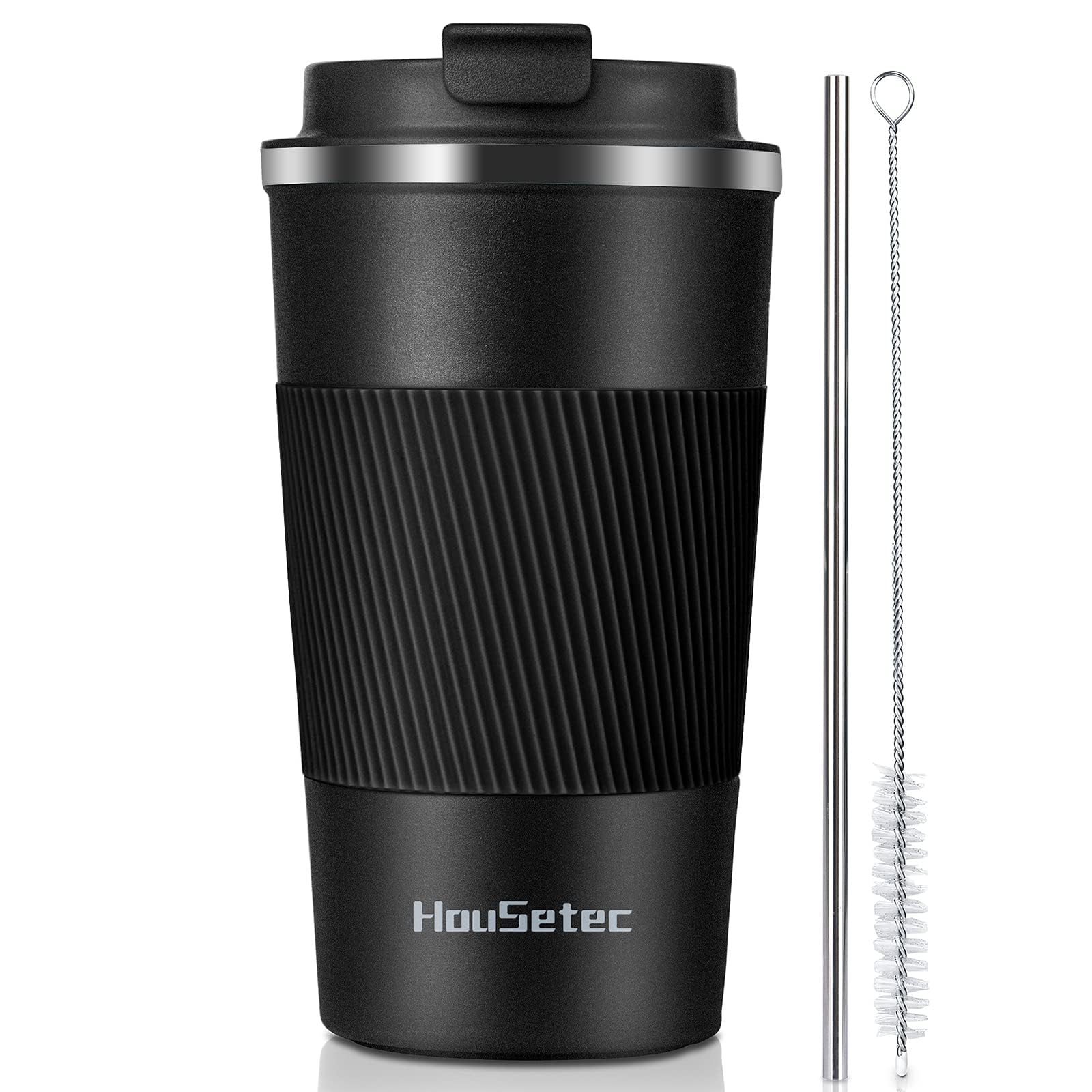 Coffee Mug, Coffee Tumblers with Straws and Straw Brushes, Travel Coffee Mug with Leakproof Lids for Keeping Hot and Cold Water Coffee and Tea In Travel Office Camping (Black, 17.00, ounces)