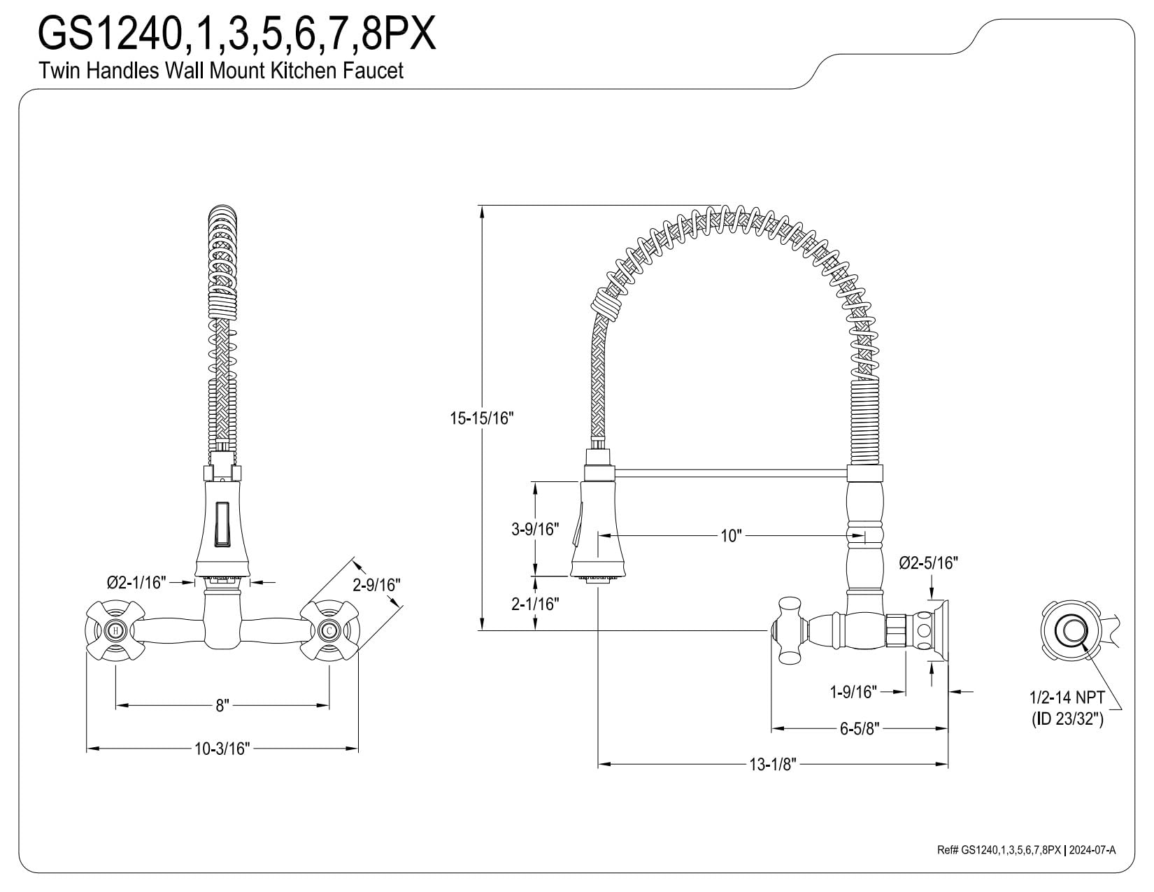 Kingston Brass GS1240PX Heritage Pull-Down Sprayer Kitchen Faucet, Matte Black, 10.5 x 13.13 x 16