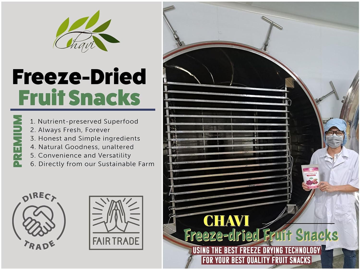 CHAVI Freeze-Dried Diced Dragon Fruit Snack - 2 Oz - Healthy 1 Ingredient Superfood - No Added Sugars or Preservatives - Non-GMO, Vegan, Gluten-Free…