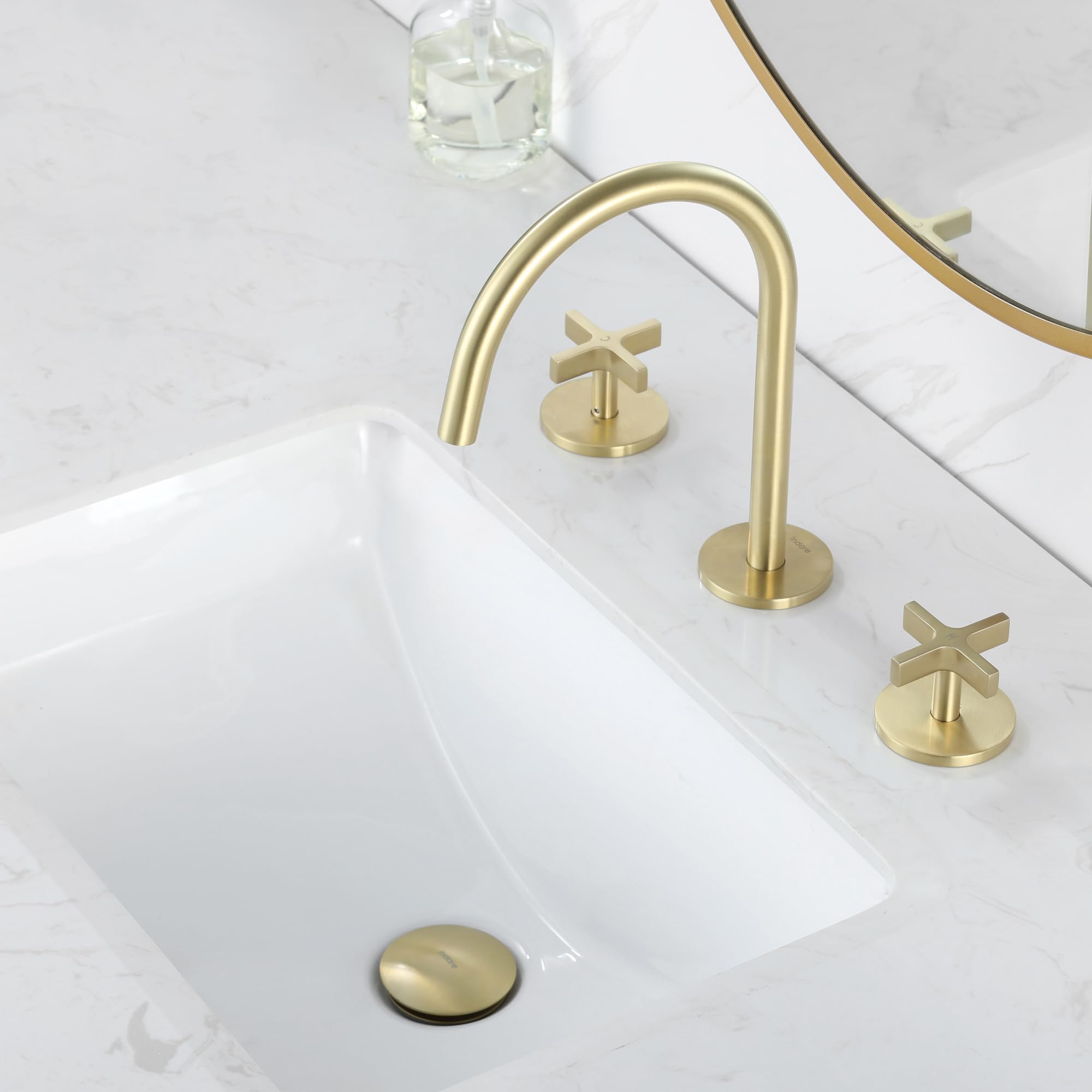 Indare Bathroom Sink Drain with Strainer Basket Anti Clog Pop Up Drain Stopper Vanity Vessel Sink with Overflow,Brushed Gold