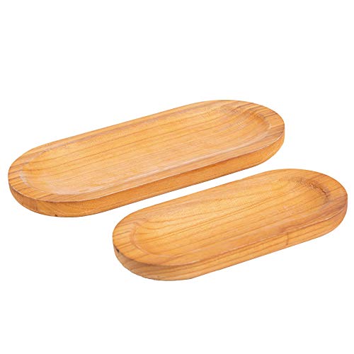 HAWOO Wood BambooTrays,Serving Tray for Eating,Rustic Ottoman Wooden Platter Oval Tray for Food,(Set of 2) Large: 16 x7.25'', Small: 12.5 x6'' âŠ