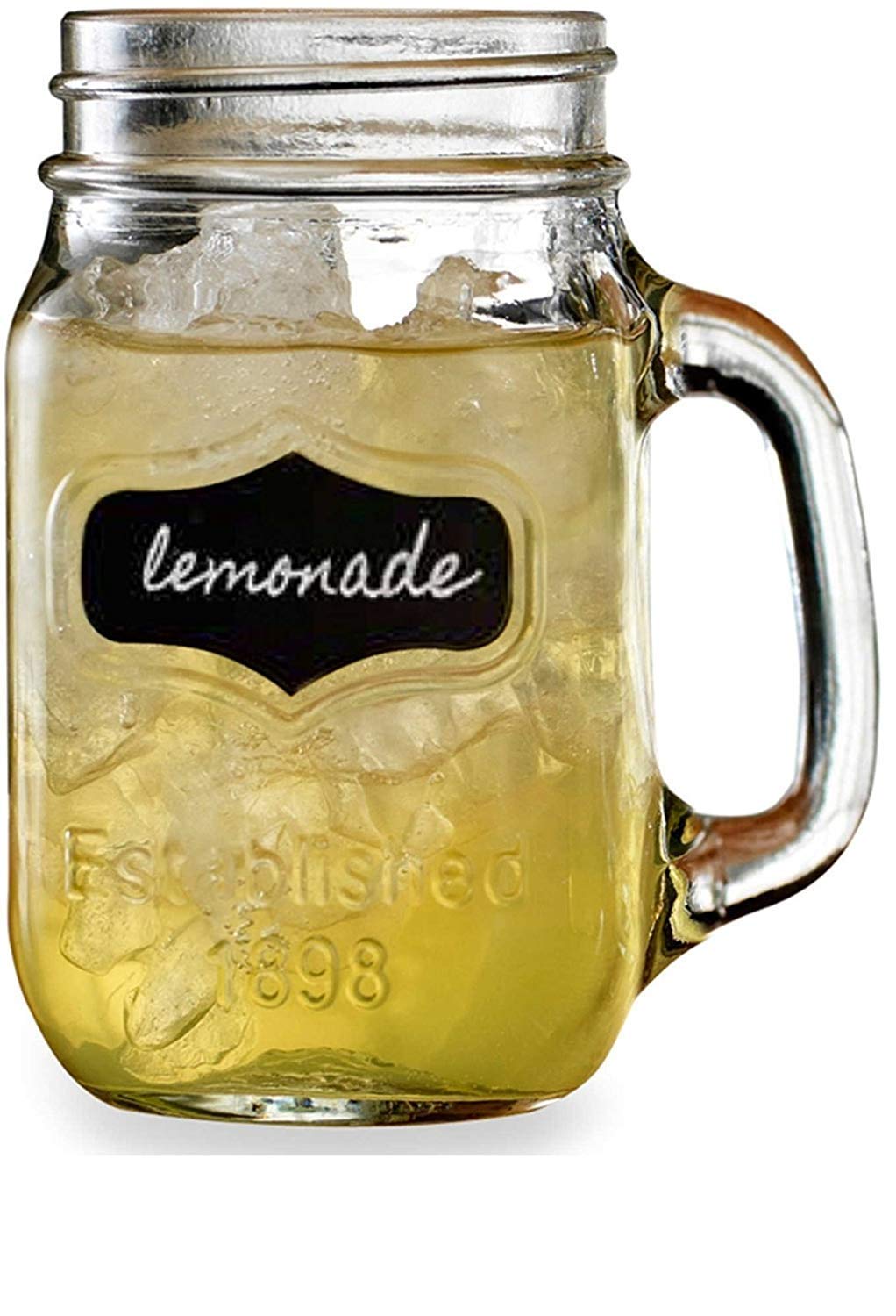 Circleware Yorkshire Glass Mason Jar Mugs with Chalkboard and Handle, Set of 4, Heavy Base Fun Entertainment Glassware Drinking Beverage Cups for Water, Beer, Juice & Bar Decor, 17.5 oz, Clear