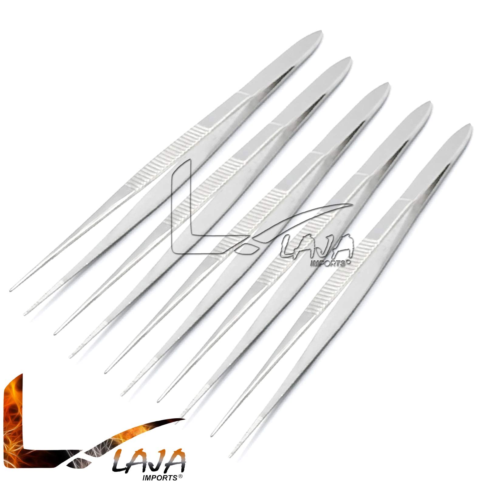 LAJA Imports Set of 5 Disecting Disection Science Lab Tweezers Forceps 'Splinter (Fine Point 4.5")