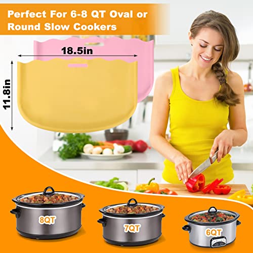 XANGNIER 2 Pack Silicone Slow Cooker Liners for 6,7,8 Quarts Crockpot, Reusable Silicone insert,Leakproof & Easy Clean,Cooking Bags for Oval or Round crock pot,Slow Cooker Accessories(Pink+Yellow)