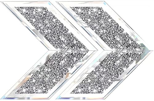 XIHACTY 2 Piece Mirrored Chevron Arrows, Crystal Crushed Diamond Arrow Wall Décor, Silver Arrow Sign for Gallery Wall for Dining Room, Living Room(12inch x 12inch)