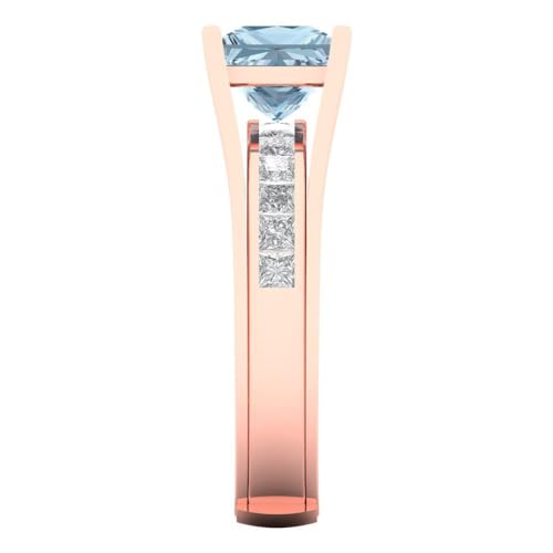 Clara Pucci 3.4ct Princess Cut Solitaire Swiss Blue Topaz Engagement Promise Anniversary Bridal Ring Band set Sliding 14k Rose Gold 8