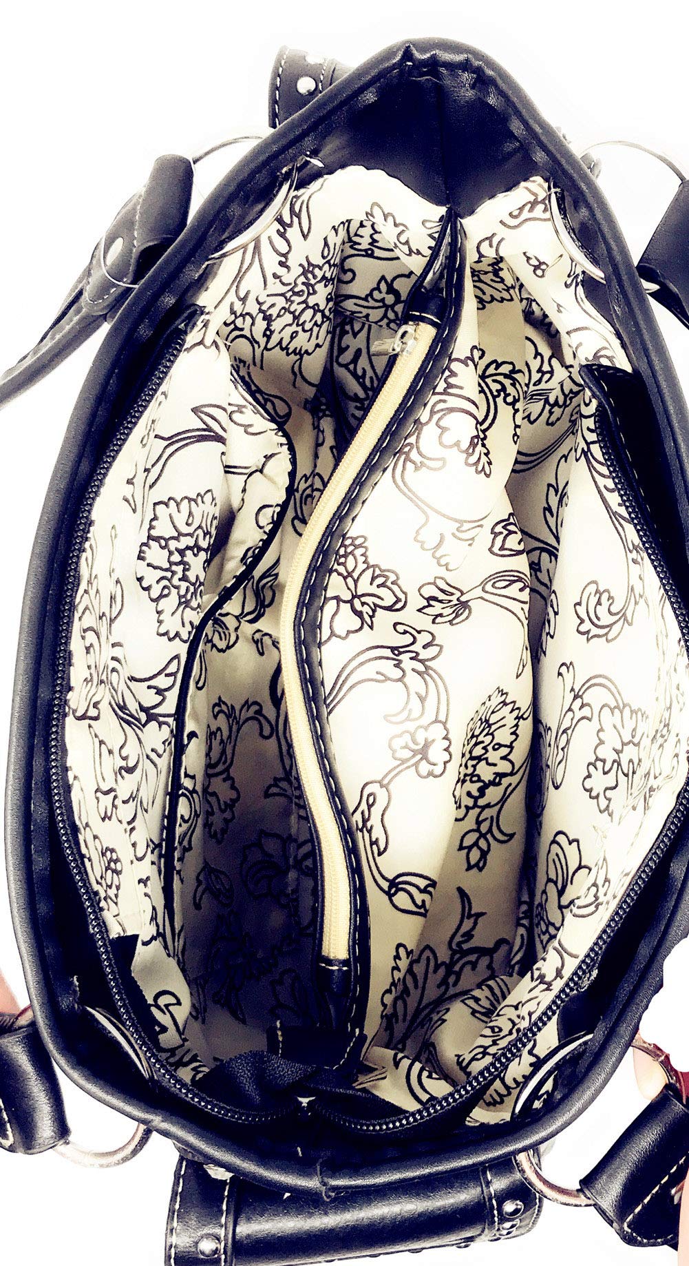 Texas West Western Dales Pony Horse White Mane Embroidery Feather Conceal Carry Women Handbag Purse in 5 colors (Black)