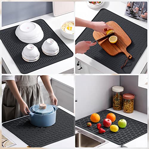 SOSMAR Silicone Drying Mat, XL Size 23β x 18β, Dish Drying Mat, Large Dish Drainer Mat for Kitchen Counter, Heat Resistant Hot Pot Holder, Non-Slip Silicone Sink Mat, BPA Free, Dish Washer Safe, Black