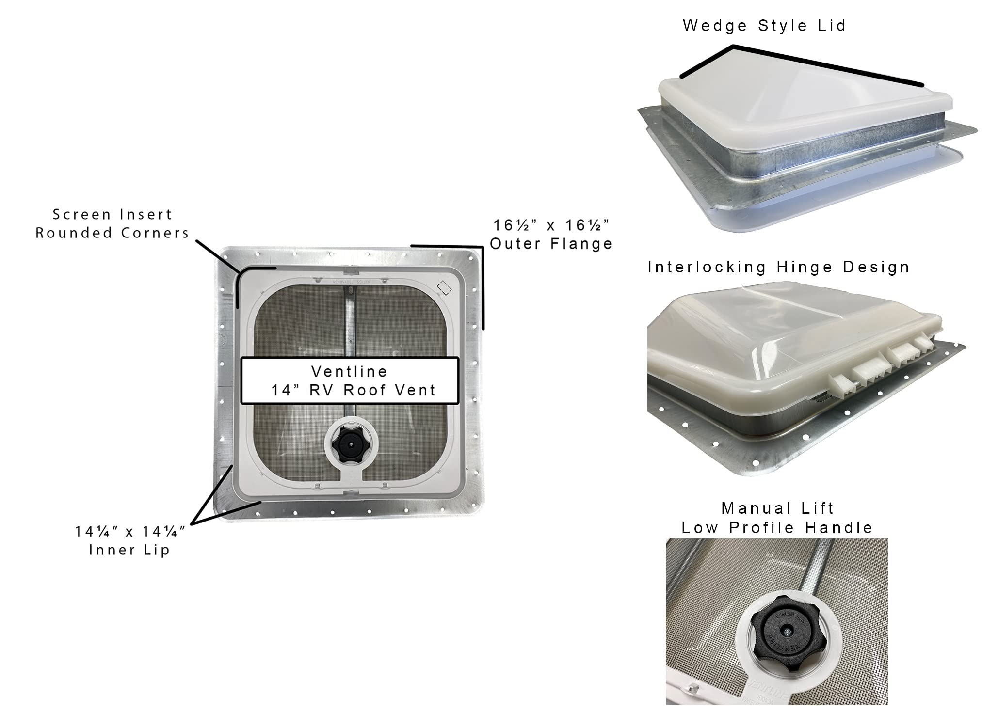 classAcustoms VL-W-1G | 14" RV Roof Vent | White Lid | Non-Powered | w/ 1" Garnish Trim Ring