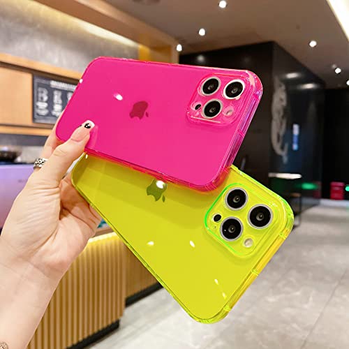 OWLSTAR Compatible with iPhone 13 Pro Max Case, Cute Neon Clear Soft Phone Case for Women and Girls, Flexible Slim TPU Shockproof Transparent Bumper Protective Cover (Hot Pink)