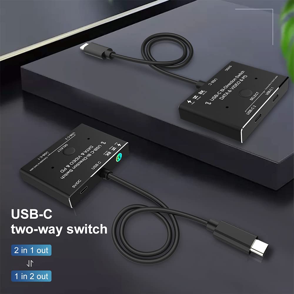 CHENLENIC USB-C Splitter Type-C 8K Switch USB 3.1 C Gen 2 Cable for Video Bi-Direction 8K@60Hz 4K@120Hz Power Delivery 100w 10Gbps Data Transfer Splitter Converter 0.6m