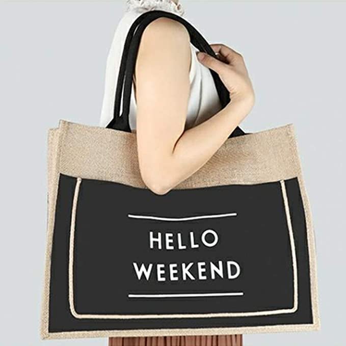 Globyz Jute Bag With Black Canvas Pocket And Button Closer Burlap Tote Bag With Initial Tote Present for Birthday And Holiday (Y, Small (12H*14L*5W))