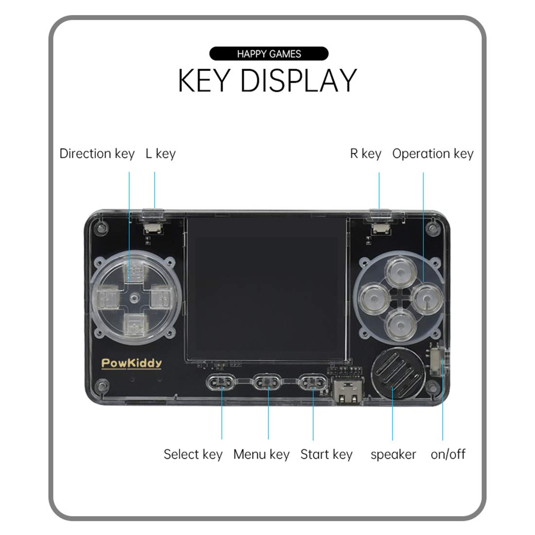 Petforu POWKIDDY A66 Handheld 10000 Games Retro Game Console Ultra Card Transparent Game Machine - 32G Silver, A66 (32g)