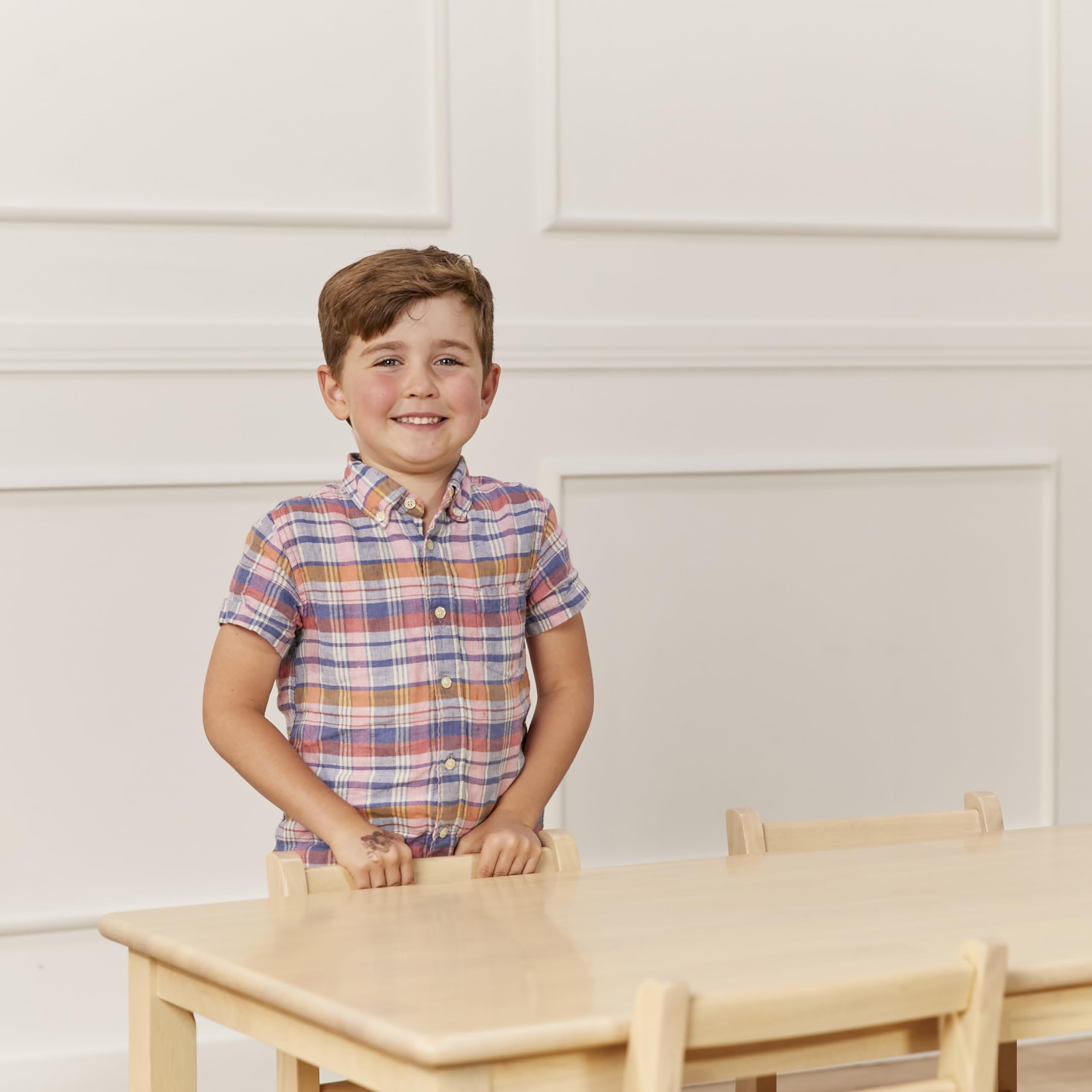ECR4Kids 24in x 48in Rectangular Hardwood Table and Chair Set, 12in Seat Height, Kids Furniture, Dark Walnut