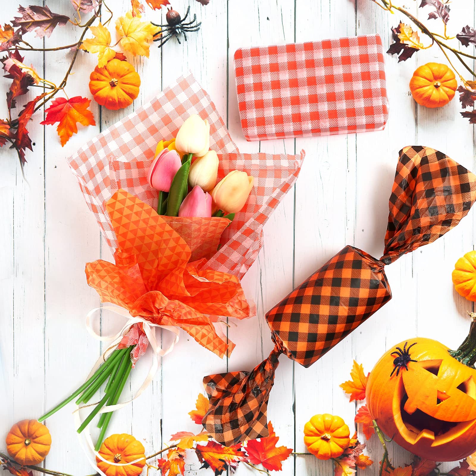 Naler 60 Sheets Autumn Fall Tissue Paper Bulk Pack Thanksgiving Gift Wrapping Tissue Paper for Gift Wrapping Birthday Wedding Festival Party Decoration Flower Pom Pom, 14 X 20 Inch