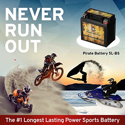 Pirate Battery YTX5L-BS Maintenance Free Replacement Battery for ATV, Motorcycle, and Scooter: 12 Volts, 5 Amps, 4Ah, Nut and Bolt (T3) Terminal