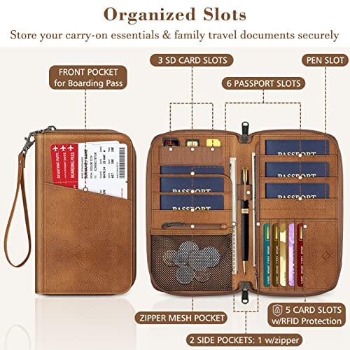 Fintie Family Passport Holder Wallet, RFID Blocking Travel Document Organizer Clutch Bag Credit Cards Case Cover for Women Men (Brown)