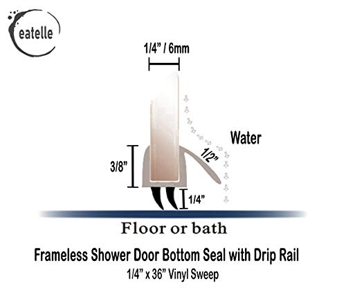 eatelle Frameless Shower Door Bottom Seal with Drip Rail for 1/4" (6mm) Thick Glass, 36" Long Sweep - Ultra Clear Polycarbonate