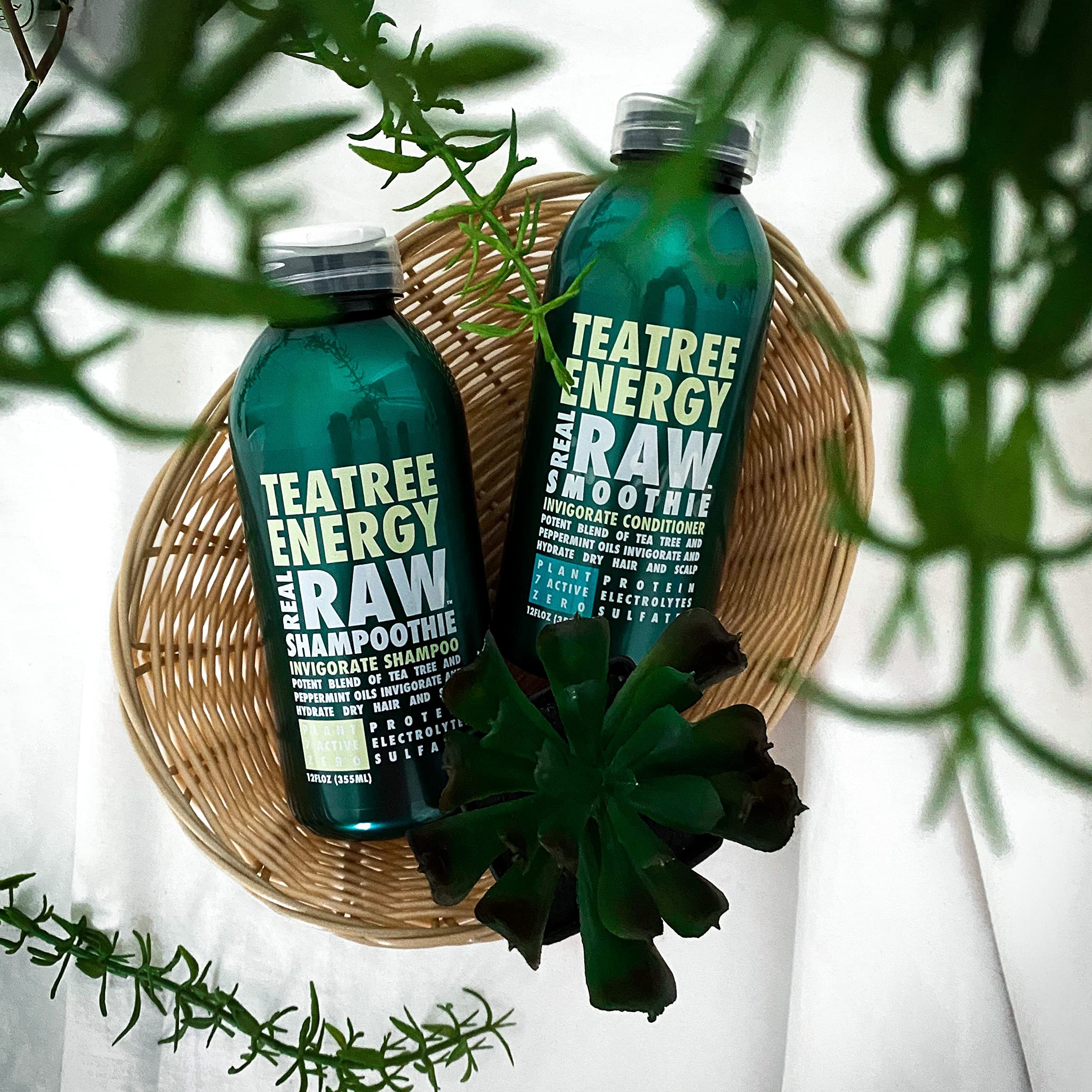 Real Raw Tea Tree Shampoo & Conditioner set - Cleanse, Hydrate + Invigorate - No Water 100% Pure Aloe Juice & Coconut Water - Sulfate & Paraben Free