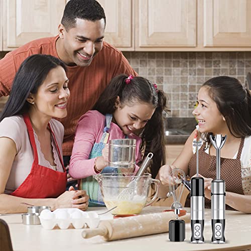 HOUCAE Hand Blender, Turbo for Finer Results, 4-in-1 Gift Set, 500 Watt 6-Speed Immersion Multi-Purpose Hand Blender Heavy Duty Copper Motor Brushed 304 Stainless Steel With Whisk, Milk Frother Attachments. Black.