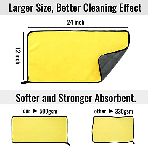monohomi Microfiber Towels for Cars, 6Pack Soft and Absorbent Car Drying Towel, 24" x 12" 500gsm, Dual-Sided Multipurpose Microfiber Cleaning Cloth for Car Wash, Cleaning, Detailing and Household