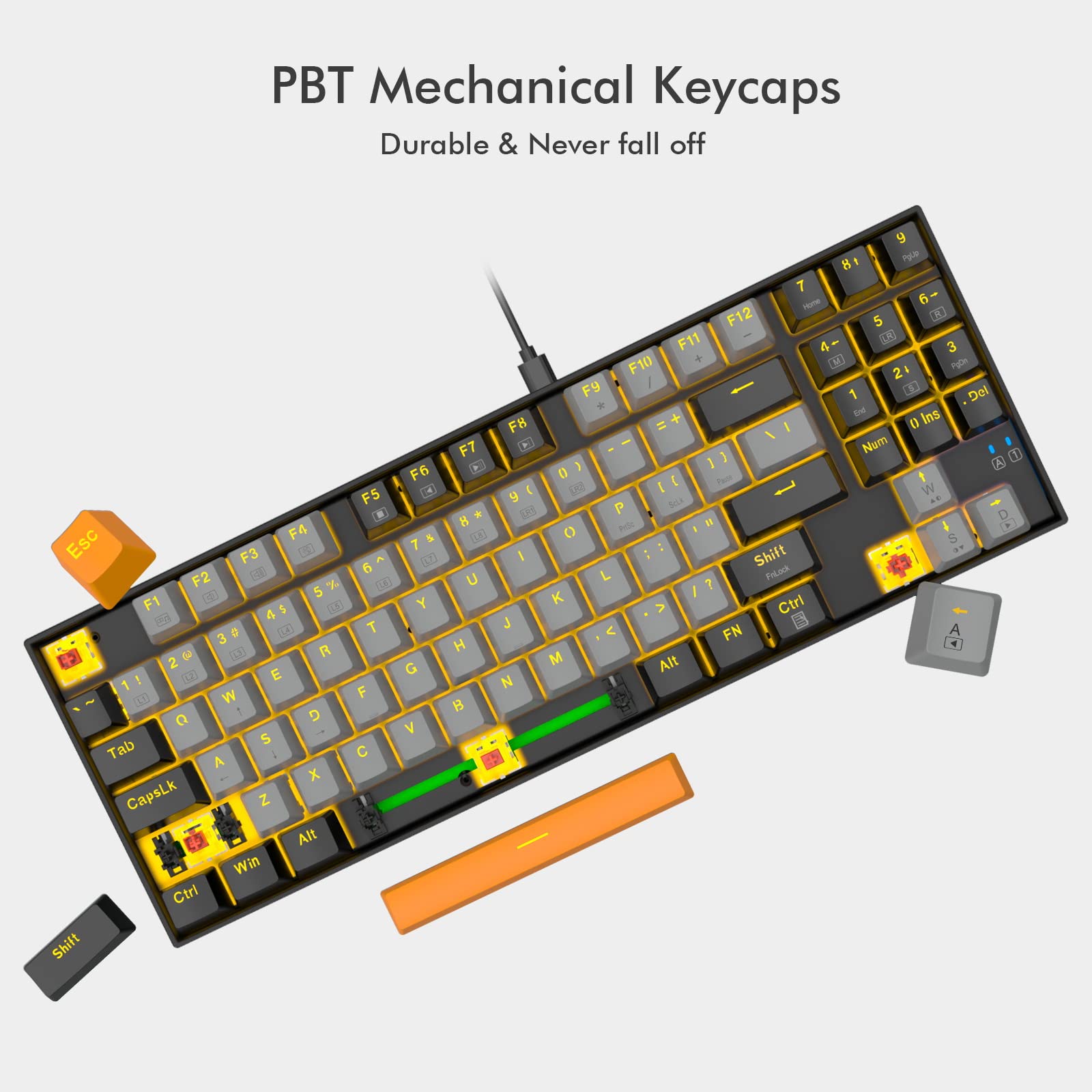 E-YOOSO Mechanical Keyboard, Wired Compact LED Backlit Computer Keyboard with Number Pad, 89 Keys Mechanical Gaming Keyboard with Linear Red Switch for Windows/Mac, Laptop/PC