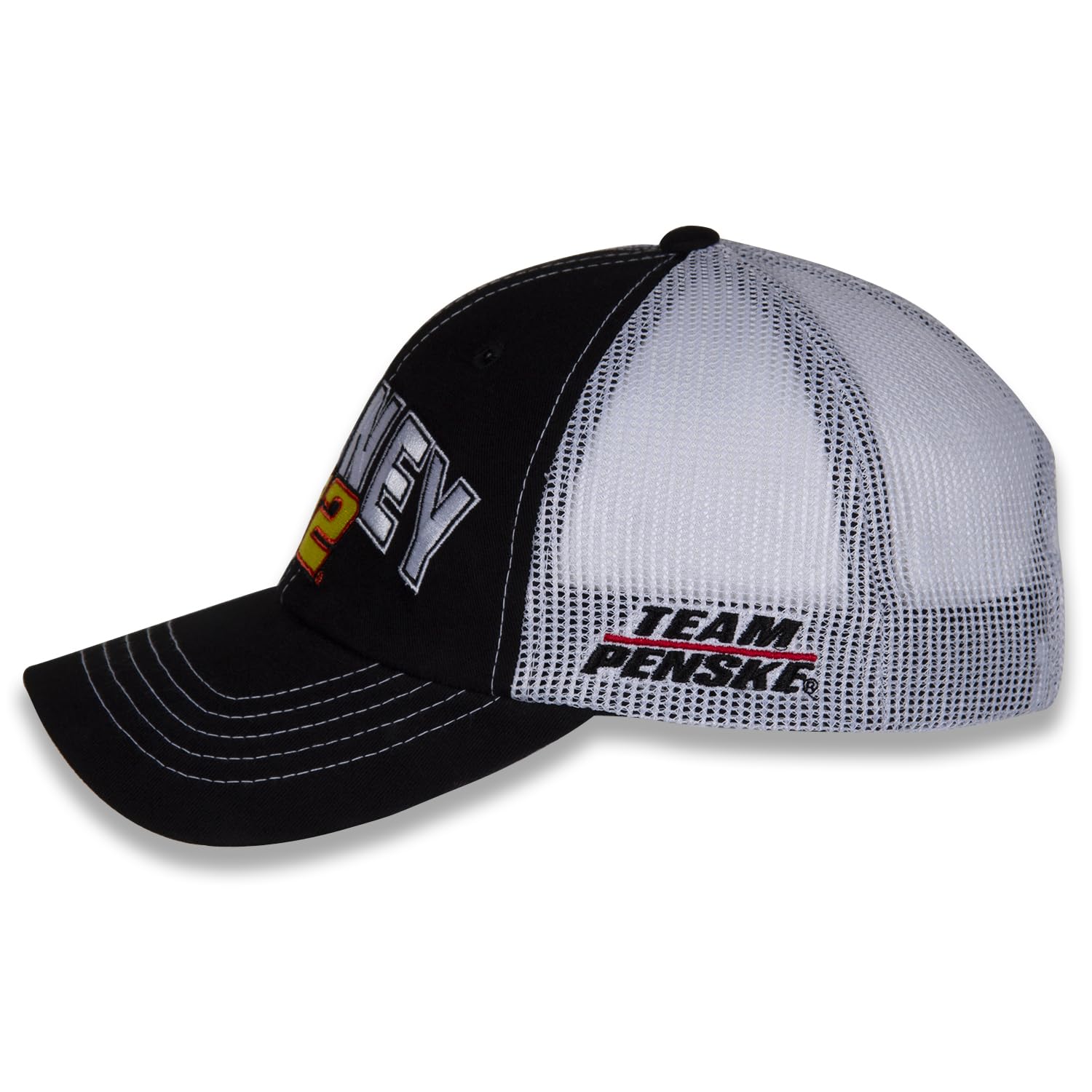 Checkered Flag Sports Ryan Blaney #12 NASCAR 2023 Black Name and Number Driver Adjustable White Mesh Trucker Hat