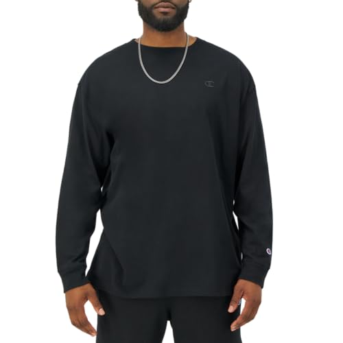 Champion, Classic Long Sleeve, Comfortable, Soft T-Shirt for Men (Reg. or Big & Tall), Black, Large