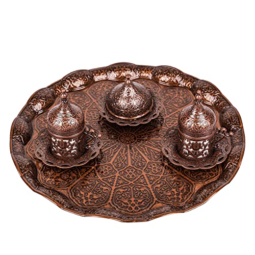 COPPERLOOM Serving Tray Ottoman Tray Decorative Trays for Coffee Table Eating Trays for Living Room Tea Coffee Large Serving Round Small Gold Silver Antique Black Green Metal Tray Home Decor (Copper)
