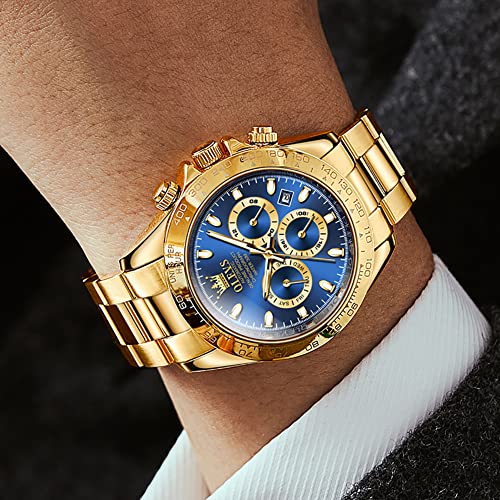 OLEVS Men's Gold Automatic Mechanical Self Winding Waterproof Luminous Calendar Multifunctional Stainless Steel Casual Business Luxury Dress Watch