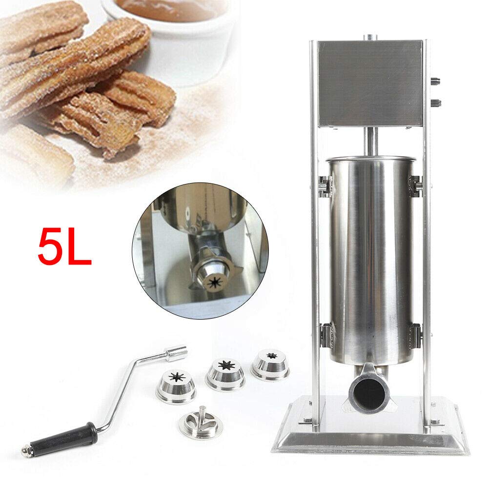 Commercial Churros Maker Machine 5L Stainless Steel Spanish Churros Making Machine + 4 Nozzles Manual Spanish Donuts, Heavy Duty Churros Machine For Home Restaurants Bakeries Use